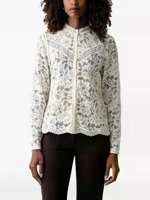 MORGAN Floral-lace High-neck Shirt - Neutrals