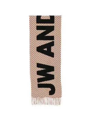 JW Anderson Herringbone-pattern Intarsia-logo Scarf - Neutrals