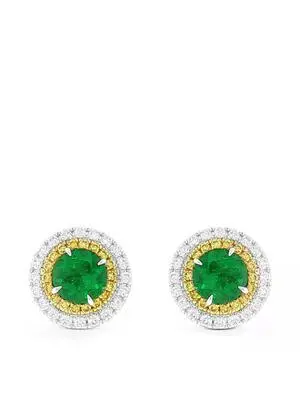 HYT JEWELRY Emerald And Diamond Stud Earrings - Silver
