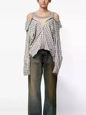 Mihara Yasuhiro Checked Cold-shoulder Shirt - Brown