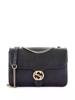 Gucci Interlocking Leather Medium Shoulder Bag - Black