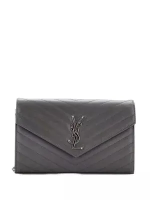 Saint Laurent Classic Monogram Wallet On Chain Matelasse Chevron Leather Medium Crossbody Bag - Grey