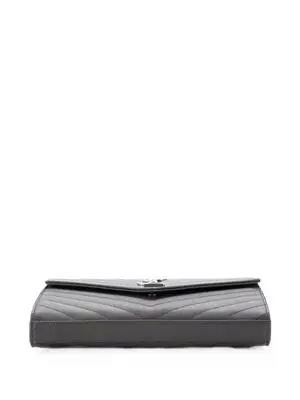 Saint Laurent Classic Monogram Wallet On Chain Matelasse Chevron Leather Medium Crossbody Bag - Grey