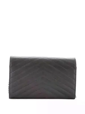 Saint Laurent Classic Monogram Wallet On Chain Matelasse Chevron Leather Medium Crossbody Bag - Grey