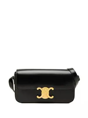Celine 2021 Shiny Calfskin Triomphe Claude Shoulder Bag - Black