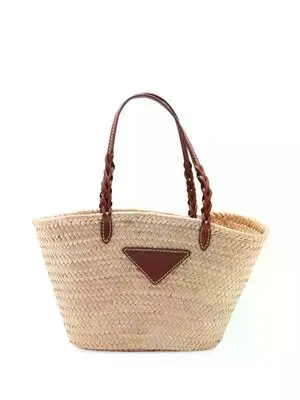 PRADA 2010-2026 Woven Palm And Leather Tote Bag
