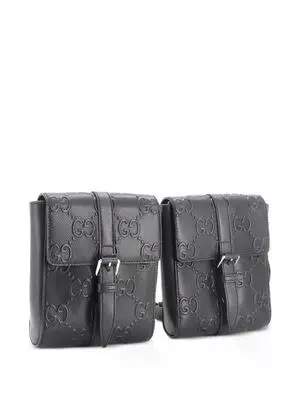 Gucci Double Gg Embossed Perforated Leather Belt Bag - Black