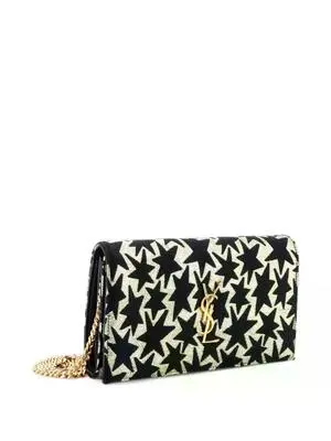 Saint Laurent Classic Monogram Wallet On Chain Woven Fabric Shoulder Bag