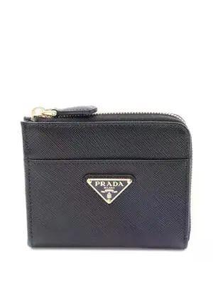 Prada 2020s Saffiano L-shaped Coin Purse - Black