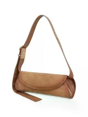 JIL SANDER Cannolo Small Leather And Suede Handbag With Adjustable Strap And Embossed Logo - Brown