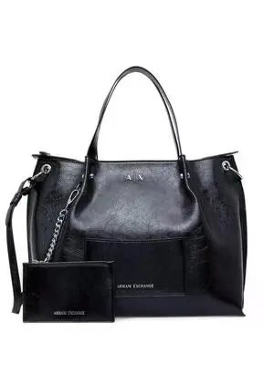 Armani Exchange Crinkled-finish Logo-plaque Tote Bag - Black