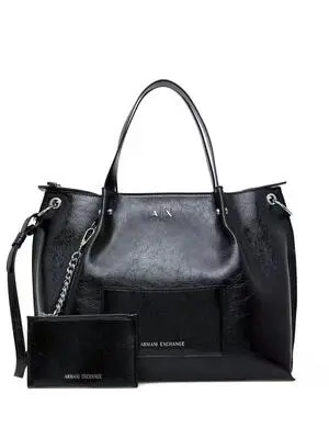 Armani Exchange Crinkled-finish Logo-plaque Tote Bag - Black