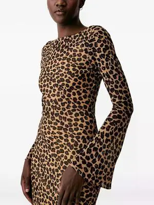 NEVER FULLY DRESSED Leopard-print Lace-trim Midi Dress