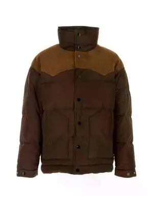 AMI Paris Nylon And Cotton Down Jacket With Leather Panels