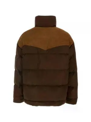 AMI Paris Nylon And Cotton Down Jacket With Leather Panels