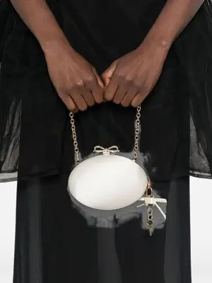 SELF-PORTRAIT Oval Satin Mini Clutch With Crystals And Metal Mesh Handle