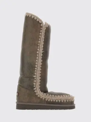 Mou Knee-high Eskimo Boots In Cracked Leather With Crochet Stitching