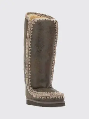 Mou Knee-high Eskimo Boots In Cracked Leather With Crochet Stitching