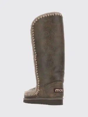 Mou Knee-high Eskimo Boots In Cracked Leather With Crochet Stitching