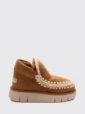 Mou Eskimo Bounce Suede Ankle Boots With Embroidery And Crochet Stitching - Brown