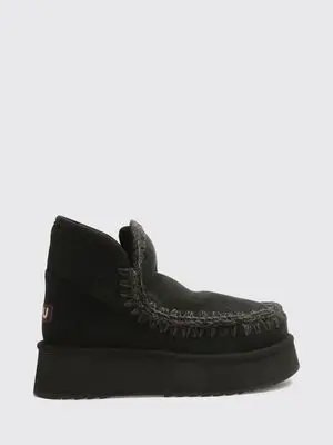 Mou Mini Eskimo Platform Suede Boots With Crochet Stitching - Black