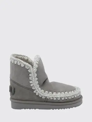 Mou Eskimo Sheepskin Ankle Boots With Embroidery And Glitter Logo Back - Grey