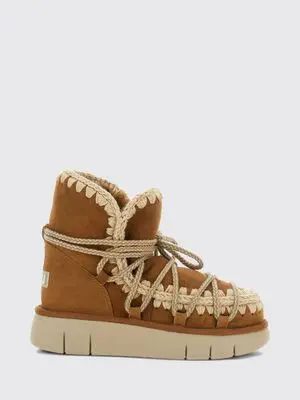 Mou Bounce Suede Ankle Boots With Embroidery And Adjustable Straps