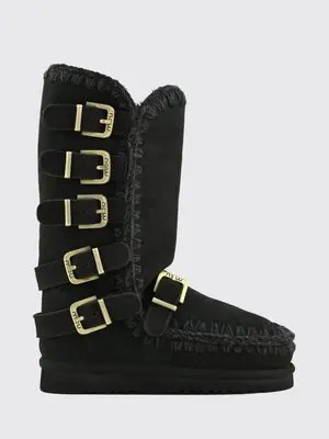 Mou Mid-calf Eskimo Sheepskin Boots With Crochet Stitching - Black