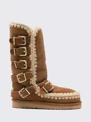 Mou Mid-calf Eskimo Sheepskin Boots With Crochet Stitching - Brown