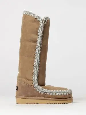 Mou Eskimo Knee-high Boots In Suede With Wool Lining And Contrast Stitching - Brown