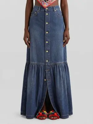 Dolce & Gabbana High-waisted A-line Long Denim Skirt