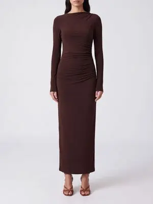 Andamane Asymmetric Neckline Long Jersey Gown With Slim Fit - Brown