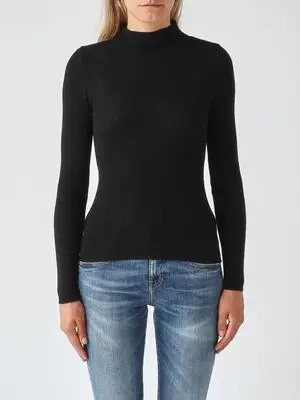 TWINSET Slim Fit Ribbed Lightweight Wool Turtleneck Sweater - Black