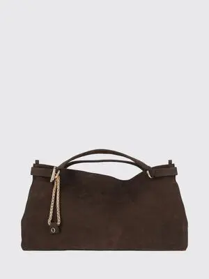 Orciani Virgo Handbag In Nubuck With Double Handle And Logo Charm - Brown
