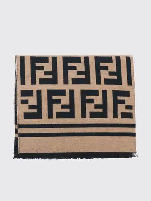 Fendi Wool And Silk Blend Scarf With Jacquard Ff Monogram - Camel