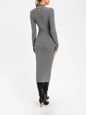 TWINSET Slim Fit Ribbed-knit Wool-blend Midi Polo Dress