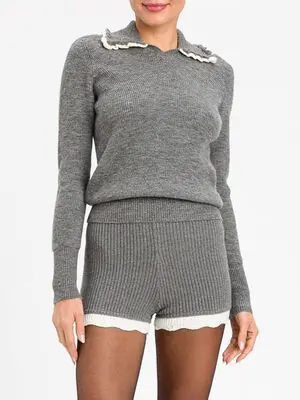 TWINSET Long-sleeved Wool Blend Knit Polo
