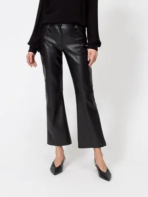 TWINSET Mid-rise Cropped Flare Trousers In Faux Leather
