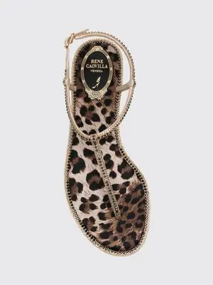Rene Caovilla Diana Animal Print Satin Low-heeled Sandals With Rhinestones