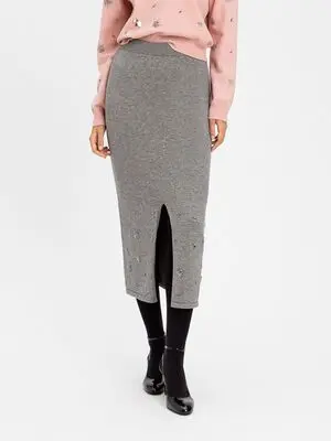 TWINSET Rhinestone-embellished Wool-knit Midi Pencil Skirt With Slit