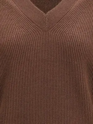 Brunello Cucinelli V-neck Cashmere Blend Sweater With Dropped Shoulders