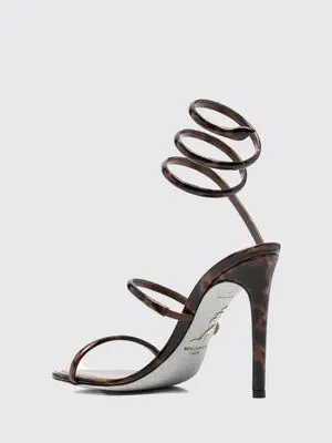 Rene Caovilla Cleo Animal Print High-heeled Sandals With Snake Ankle Strap