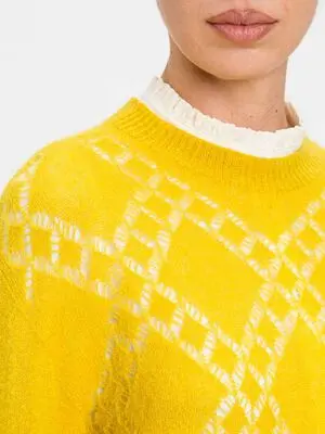 TWINSET Open-knit Wool Blend Crewneck Sweater