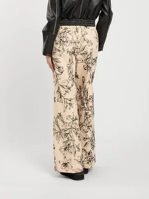 TWINSET Floral Print Stretch-cotton Wide-leg Pants