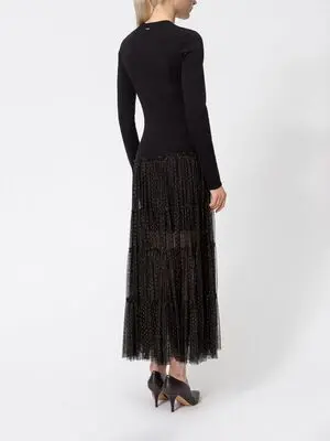 TWINSET Slim Fit Long-sleeved Midi Knit Dress In Wool Blend And Tulle