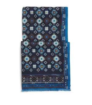 E. MARINELLA Wool-silk Geometric Print Scarf - Blue