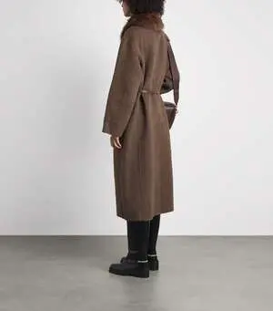 Maje Wool-blend Faux Fur-collar Coat