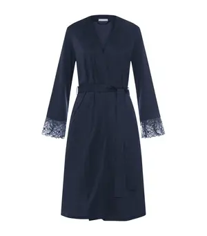 Hanro Modal Lace-trim Robe - Navy