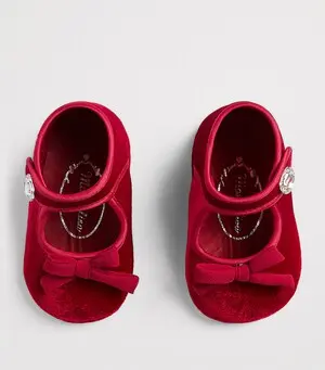 Monnalisa Velvet Bow Ballet Flats - Red