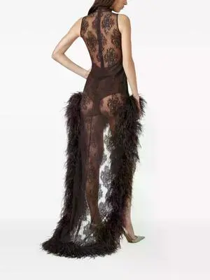 Giuseppe Di Morabito Lace Feather-trim Asymmetric Dress